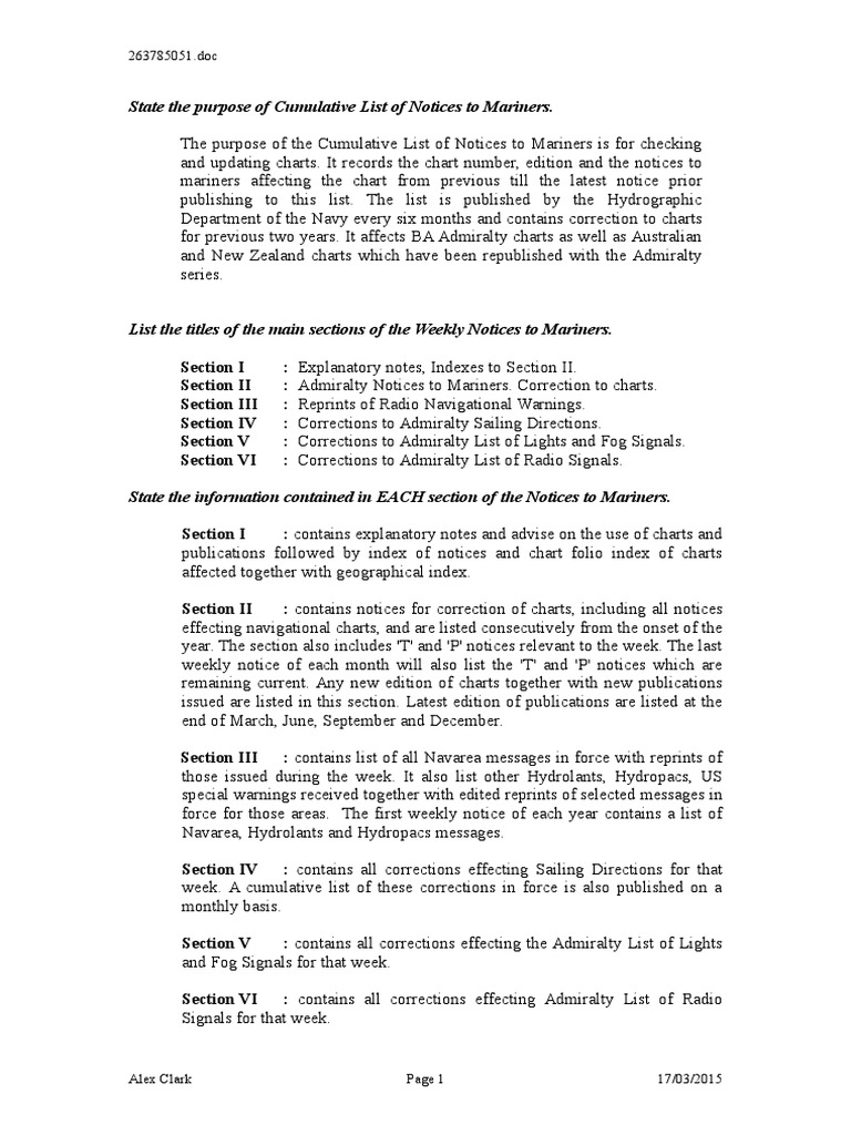 Notices To Mariners | PDF | Hydrography | Navigation