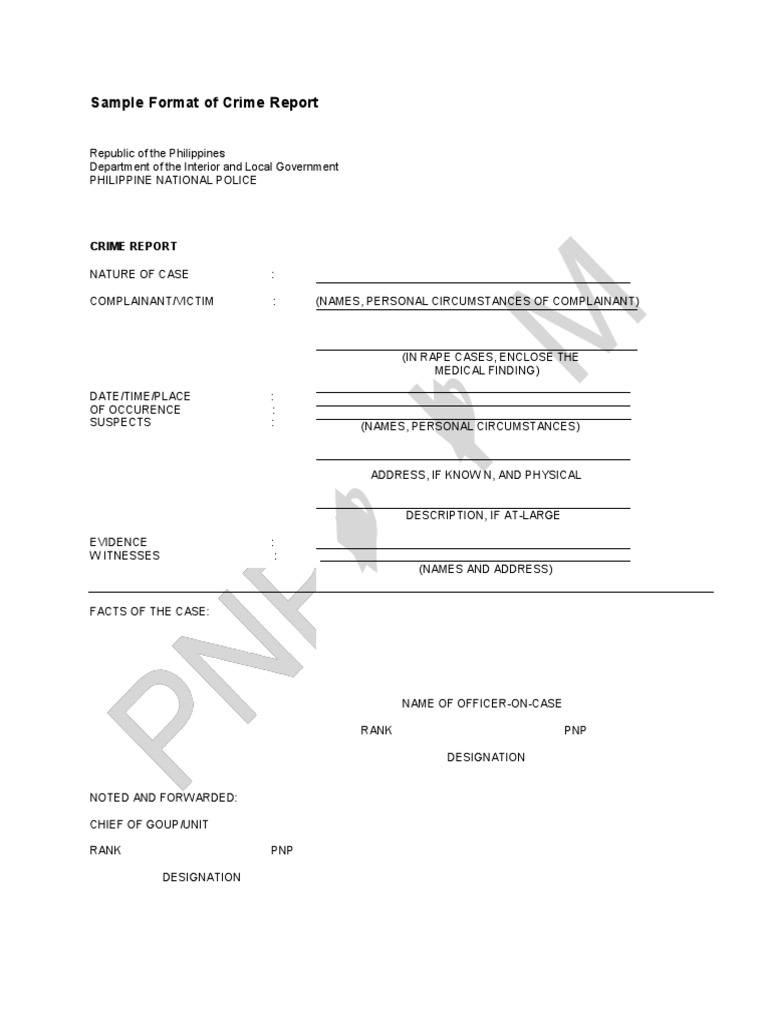 Sample Format of POLICE Report | PDF | Crime Scene | Distributor