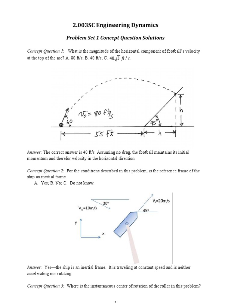 2.003SC Engineering Dynamics: Problem Set 1 Concept Question Solutions ...