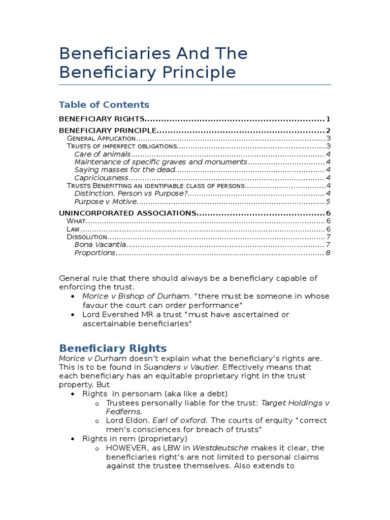 Understanding the Beneficiary Principle | PDF | Trust Law | English ...