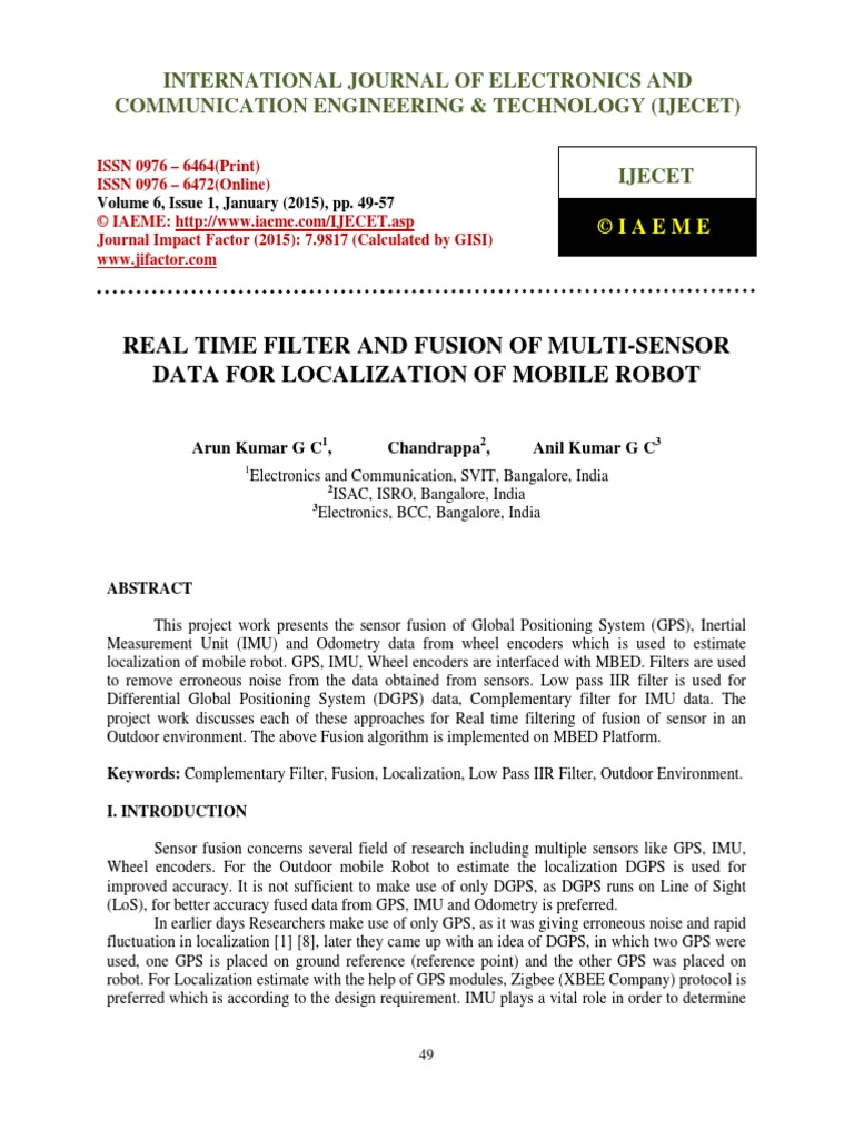 Real Time Filter And Fusion Of Multi Sensor Data For Localization Of Mobile Robot Pdf
