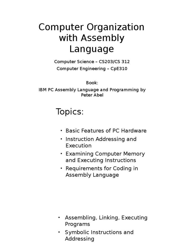 Computer Organization With Assembly Language 1 Assembly Language Computer Program