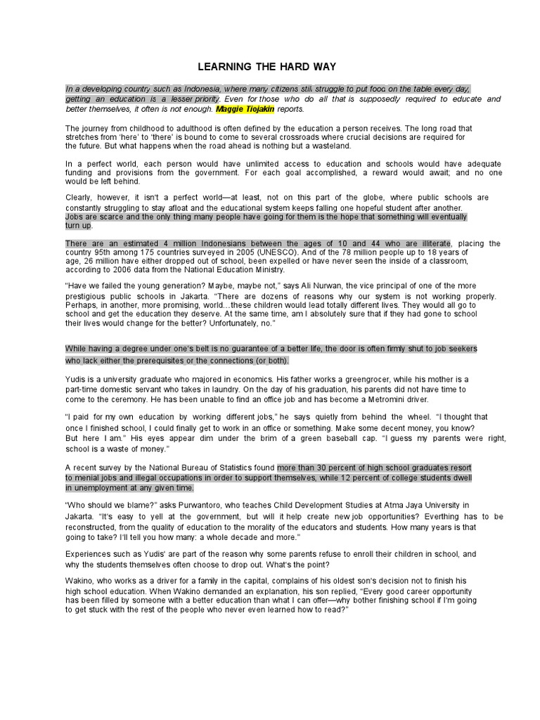 Learning The Hard Way | PDF | Teachers | Curriculum