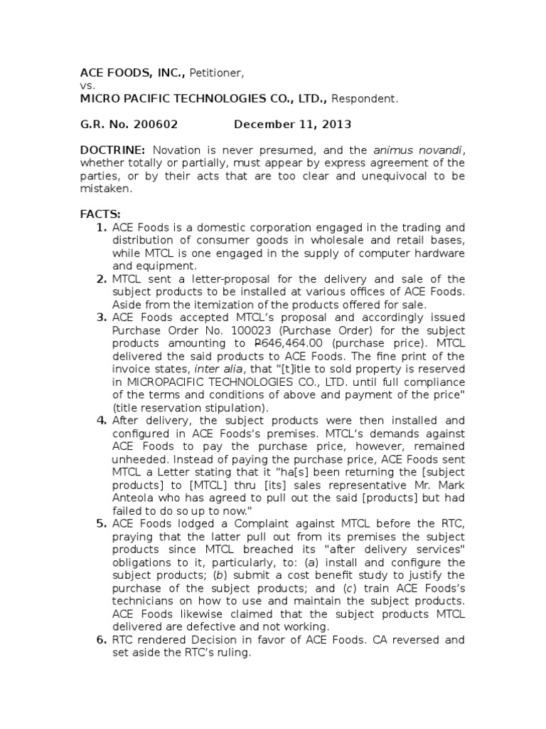 ACE Foods, Inc. v. Micro Pacific Technologies Co., Ltd. | PDF | Receipt ...