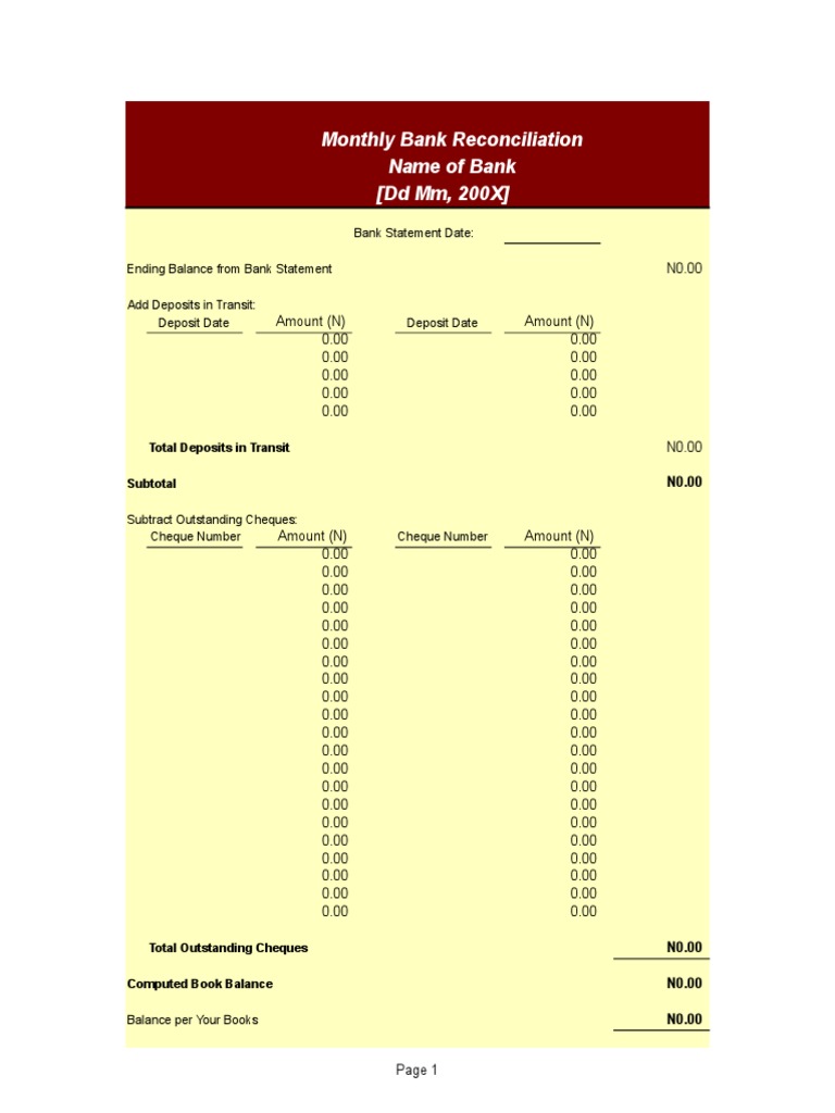 Monthly Bank Reconciliation Template | PDF