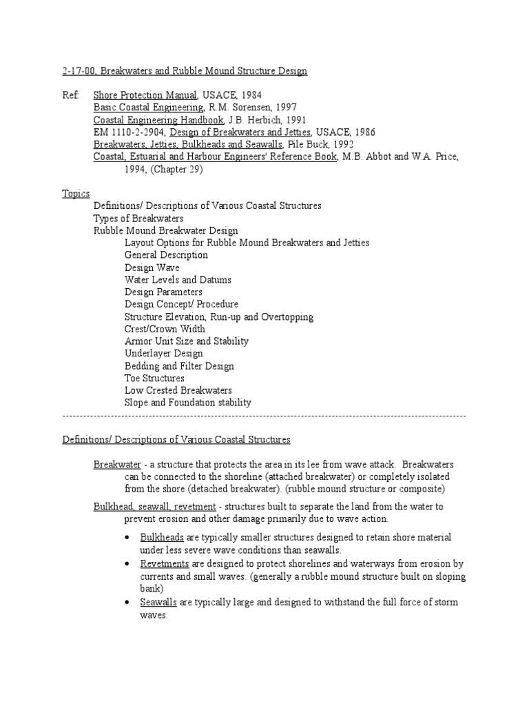 Breakwaters and Rubble Mound Structure Design, 2-17-00 | PDF | Deep ...