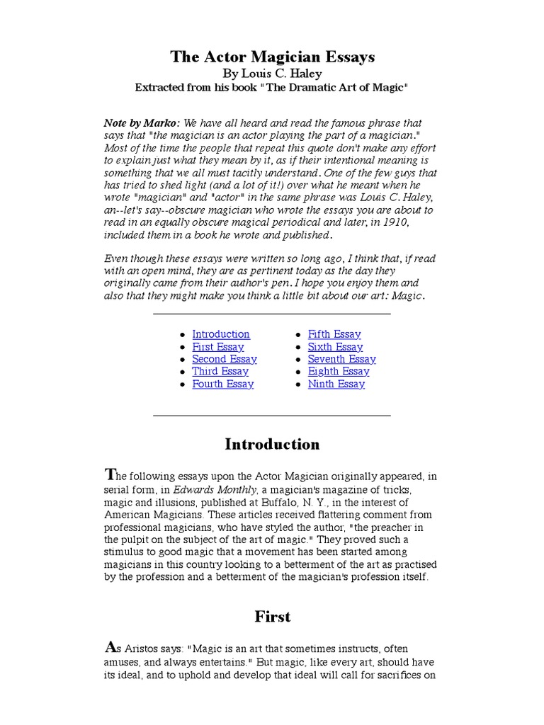 The Actor Magician Essays | Magic (Paranormal) | Magic (Illusion)