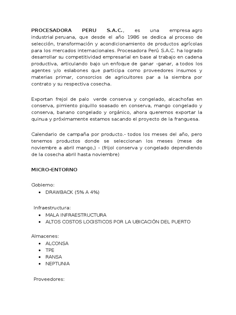 Procesadora Peru S | PDF