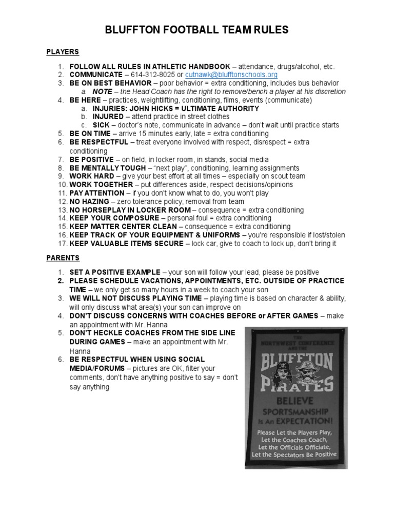 Bluffton Football Team Guidelines | PDF