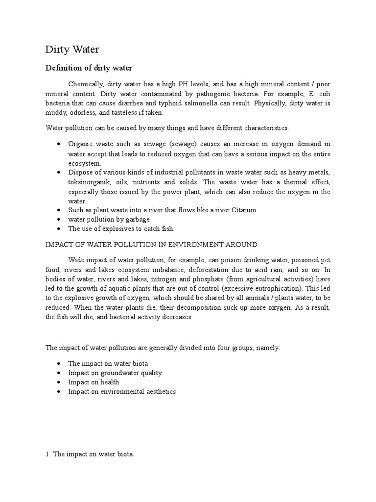 Definition of Dirty Water | PDF | Water Pollution | Wastewater