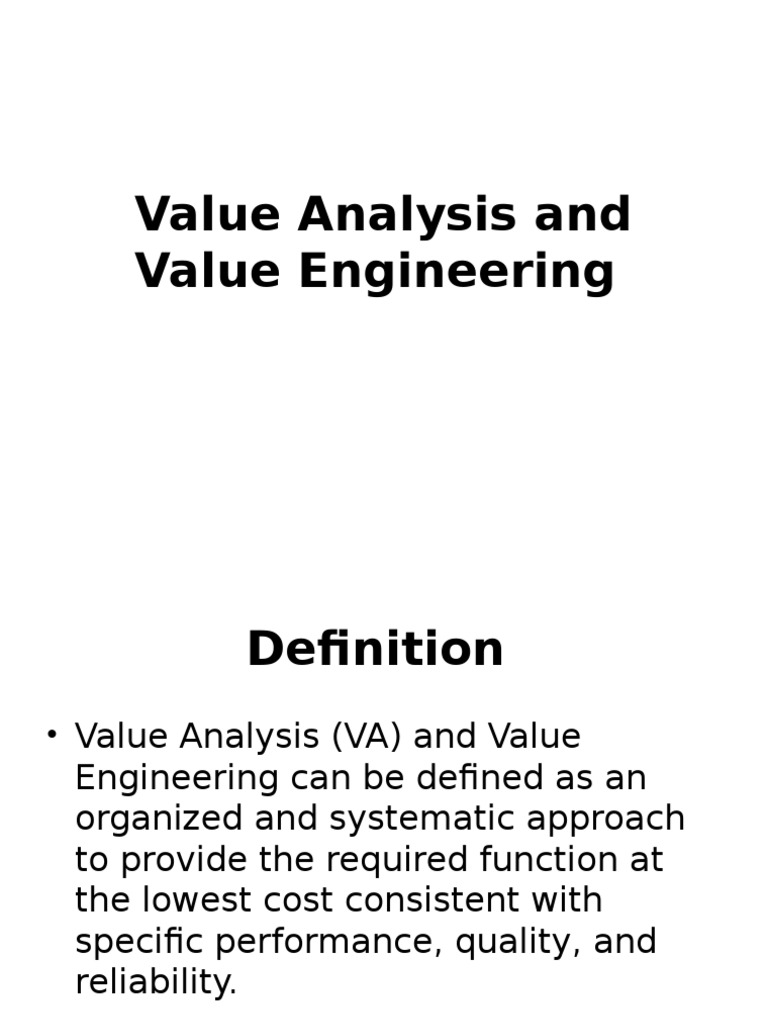 Value Analysis and Value Engineering | PDF | Inventory | Reliability ...