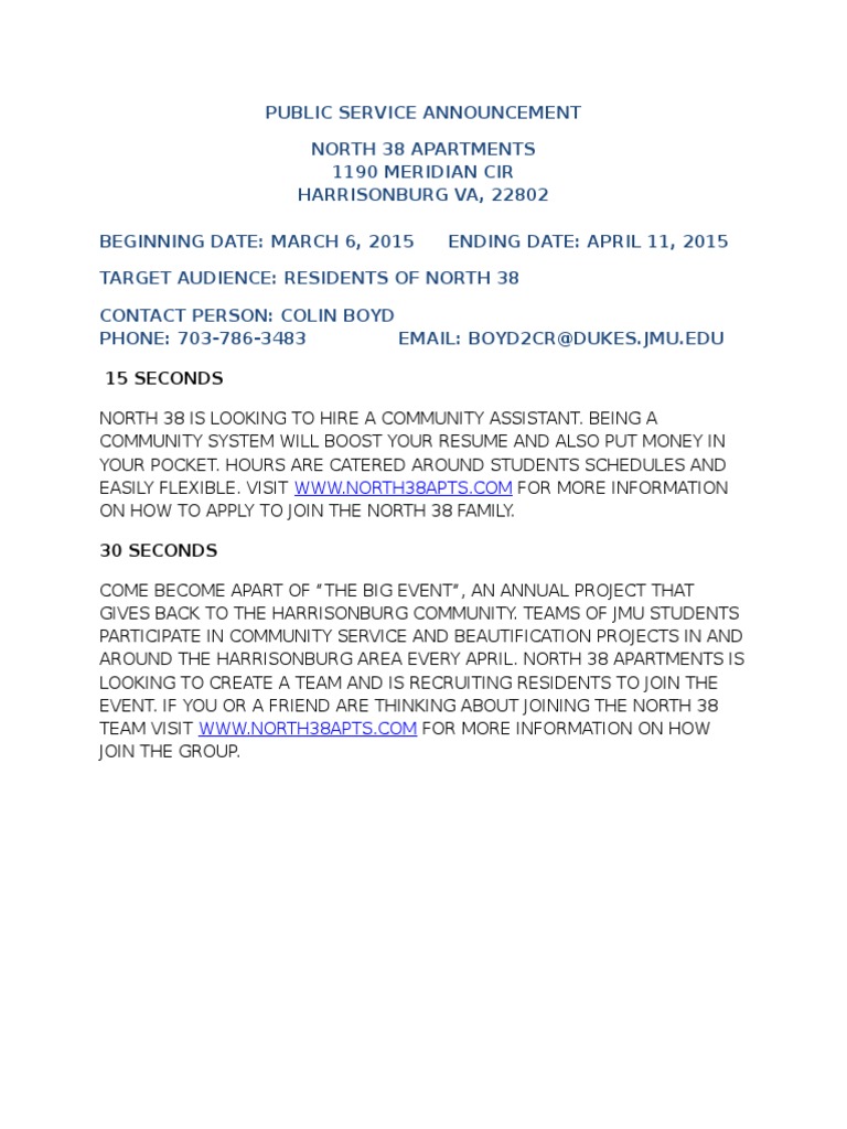 North 38 Apartments Community Events | PDF