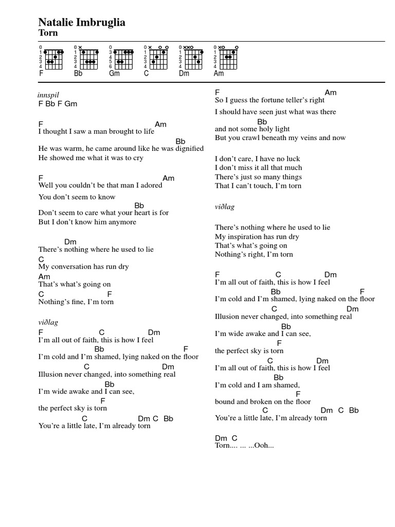 Natalie Imbruglia - Torn Lyrics & Chords | PDF