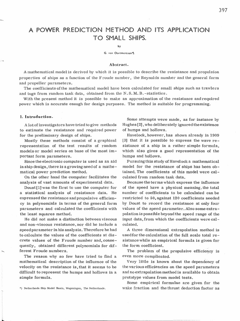 A Power Prediction Method and Its Application To Small Ships. | PDF | Propeller | Statistics