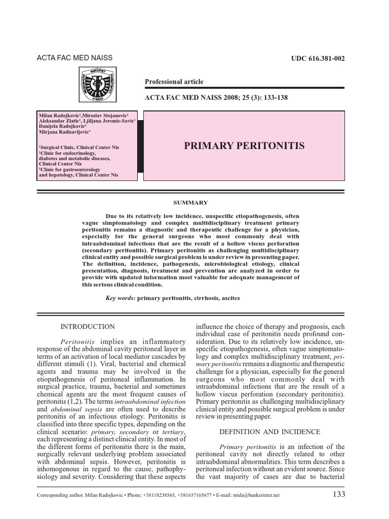 Primary Peritonitis | PDF | Cirrhosis | Infection