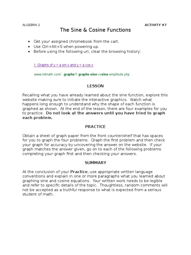 Graphing Sine & Cosine Functions | PDF | Teaching Methods & Materials