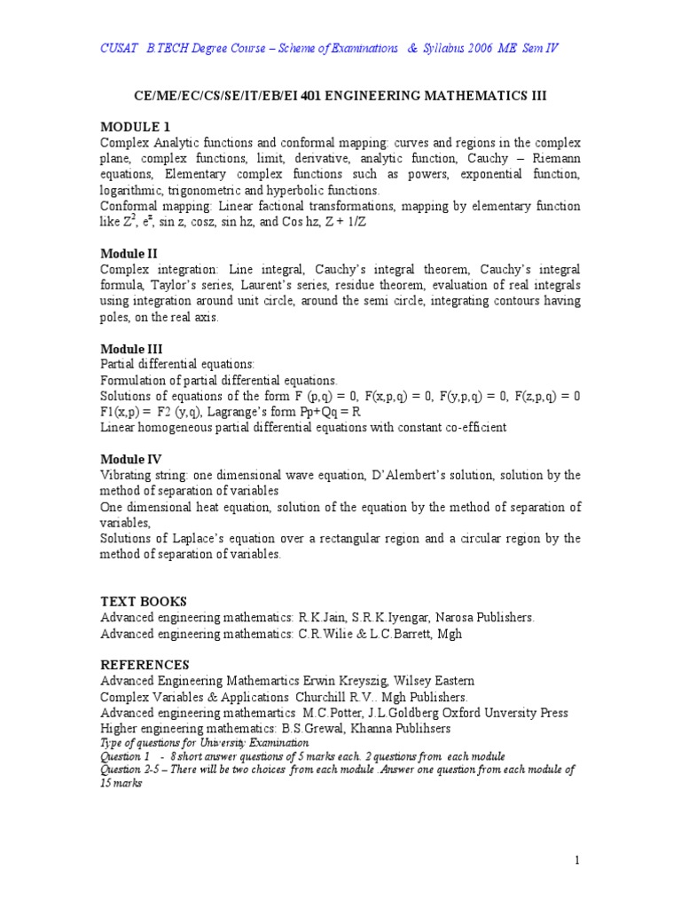 CUSAT B.Tech Mechanical Engineering 2006 Sem IV Syllabus PDF | PDF