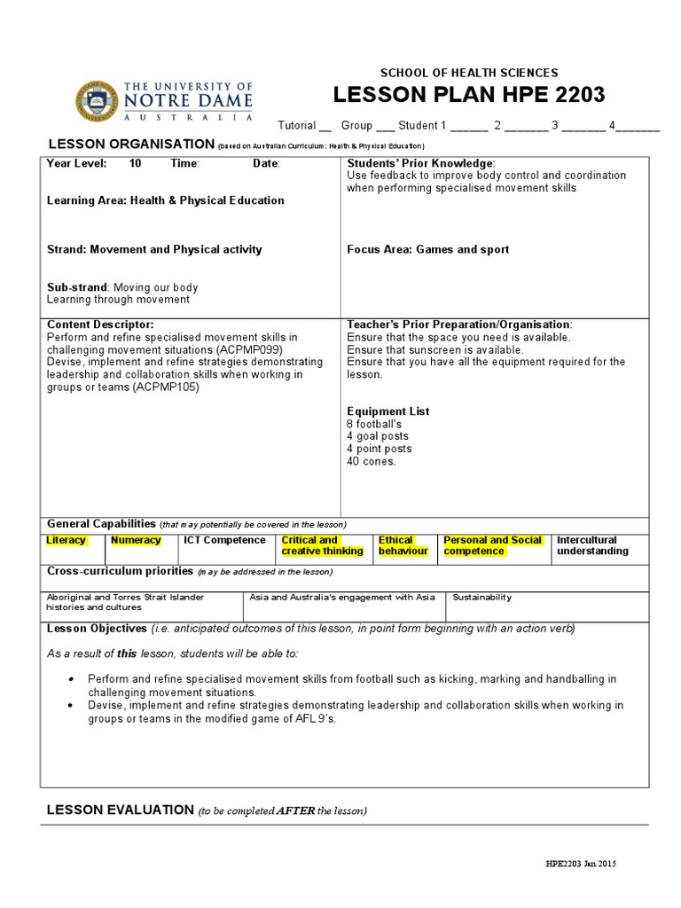 Games Lesson Plan | PDF | Physical Education | Lesson Plan