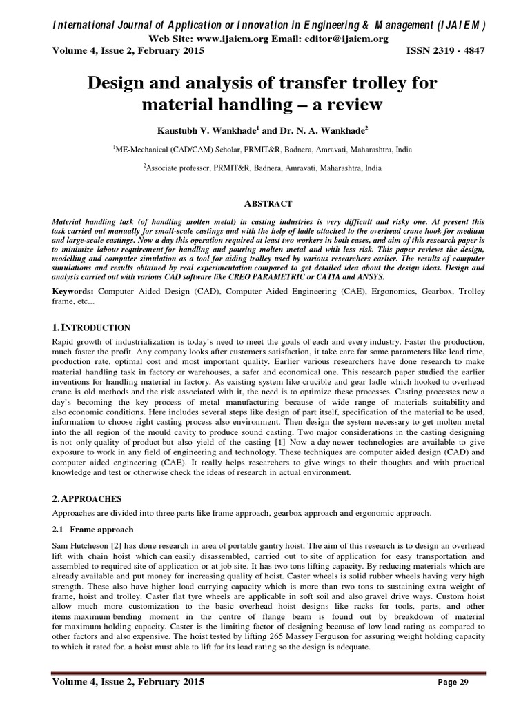 Design and Analysis of Transfer Trolley For Material Handling - A Review | PDF | Finite Element ...