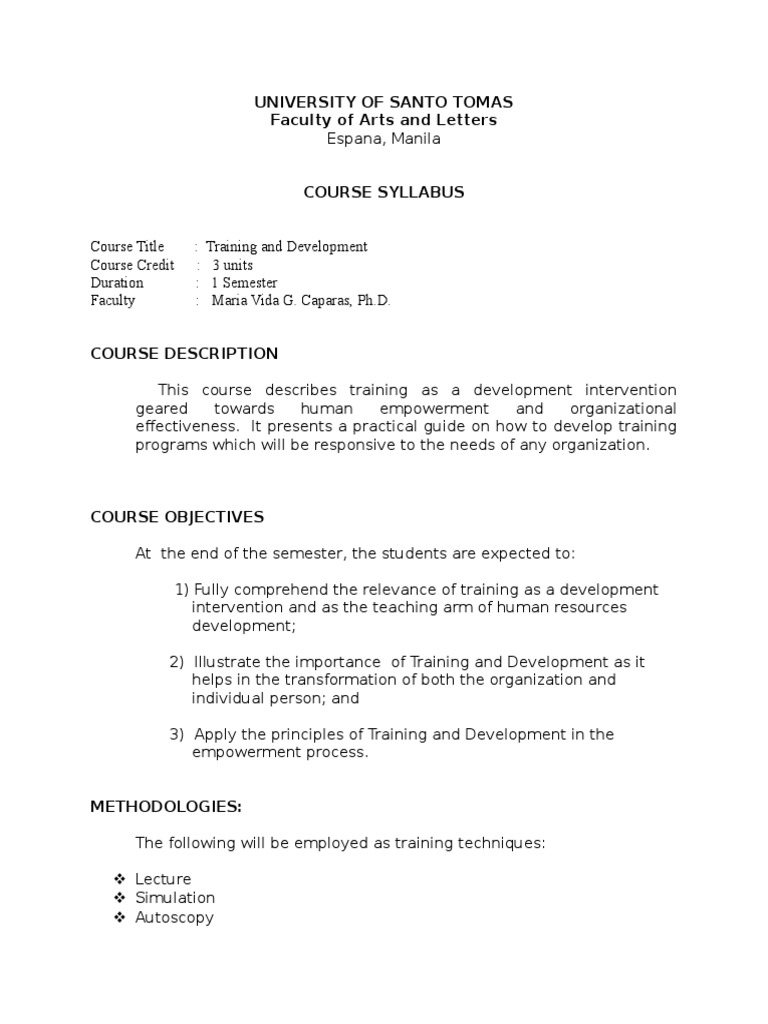 Training and Development - Syllabus | PDF | Empowerment | Needs Assessment