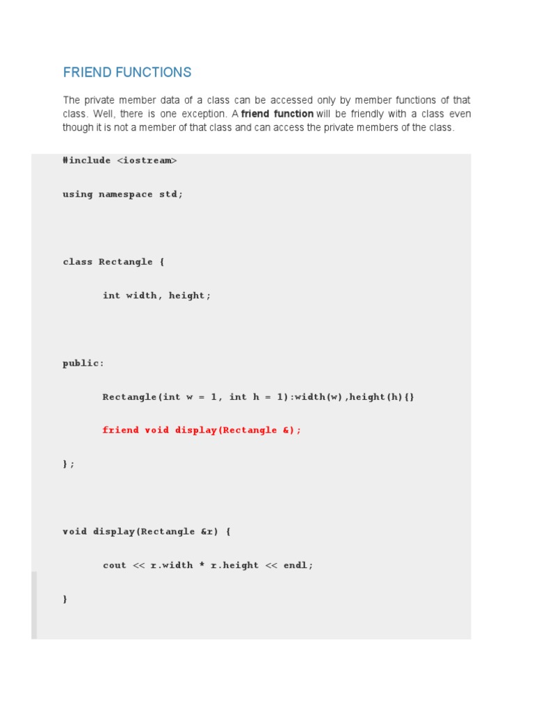 Friend Functions Include Using Namespace Std Pdf Computer Programming Computer Engineering