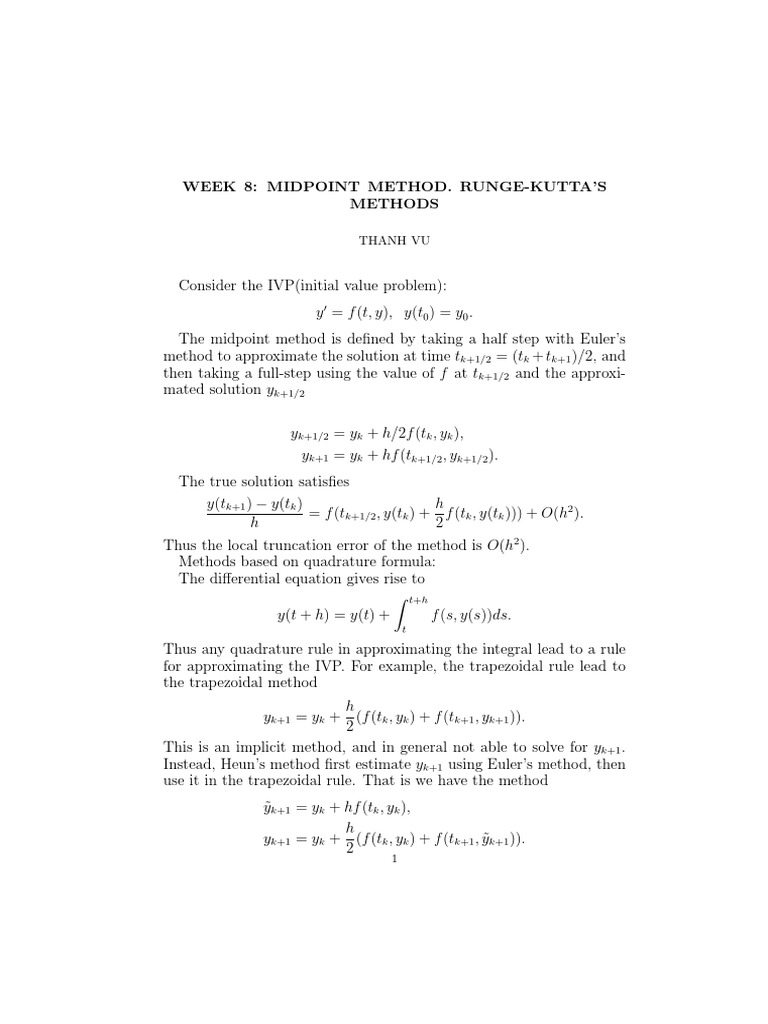 Midpoint Method in Numerical ODEs | PDF