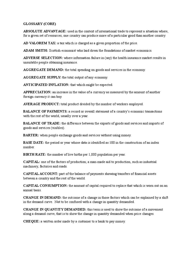 Glossary of Economic Terms | PDF | Inflation | Demand