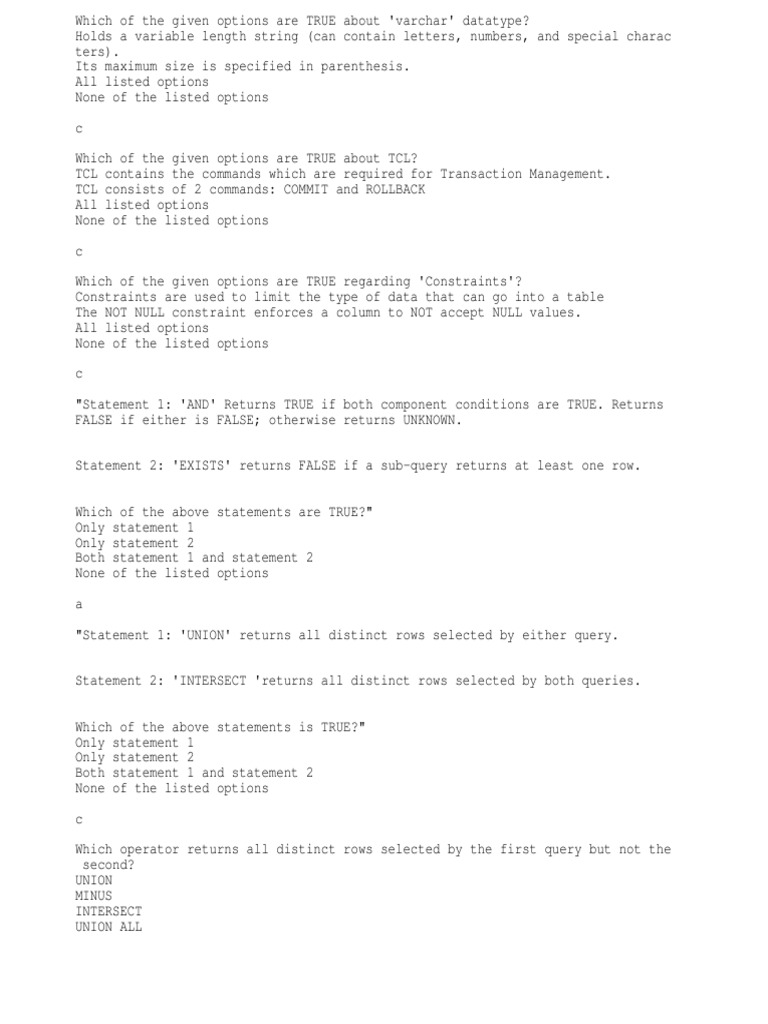 SQL Mcqs | PDF | Sql | Database Index