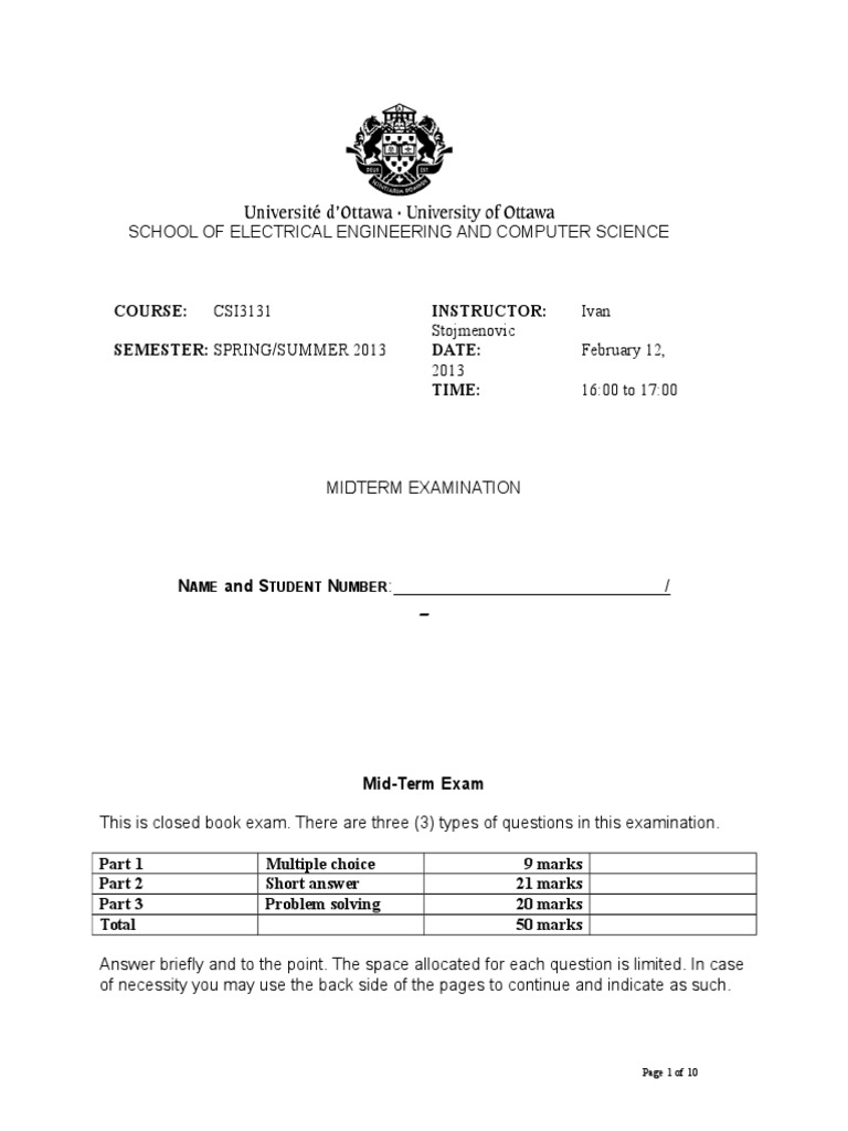 Csi 3131 Midterm W13 Soln | PDF | Thread (Computing) | Scheduling (Computing)