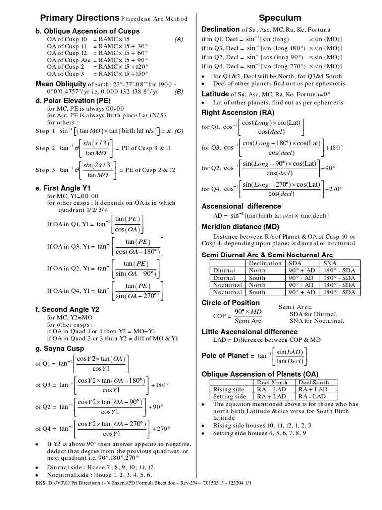 PD Formula Sheet | PDF | Latitude | Astronomy