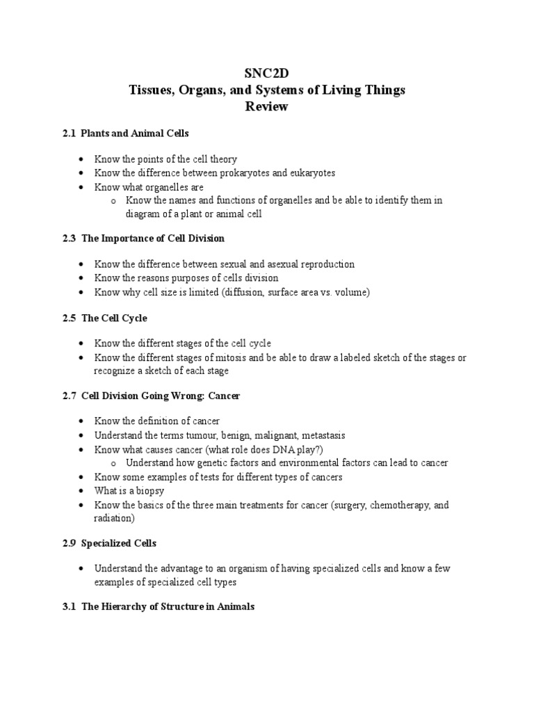 snc2d Test Review | PDF | Cell (Biology) | Cancer