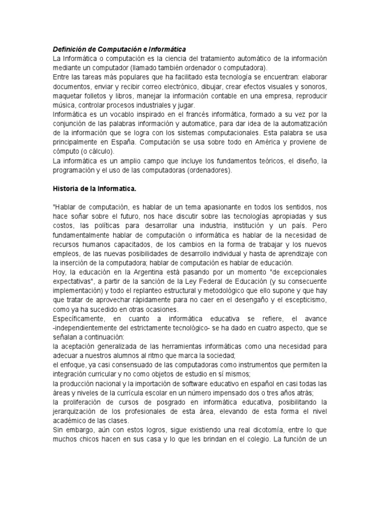 Definición de Computación e Informática... | PDF | Informática ...