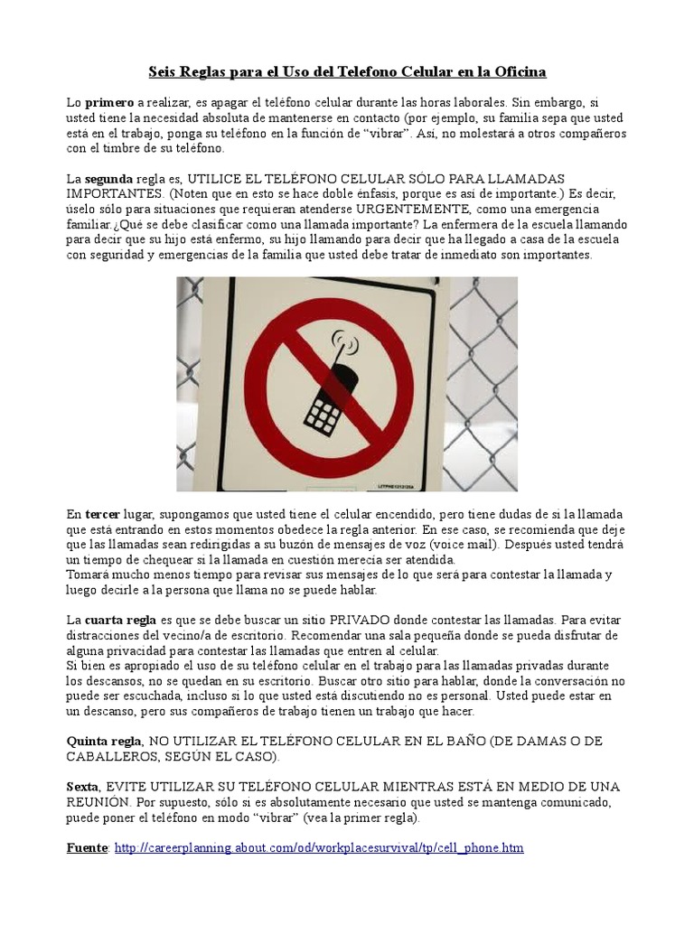 Telefonos Celulares en El Trabajo | PDF