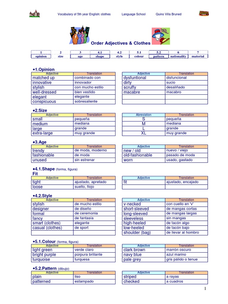 Adjectives for Describing Clothes | PDF | Language Arts & Discipline ...
