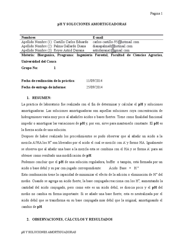 PH y Soluciones Amortiguadoras | Solución tampón | Ph