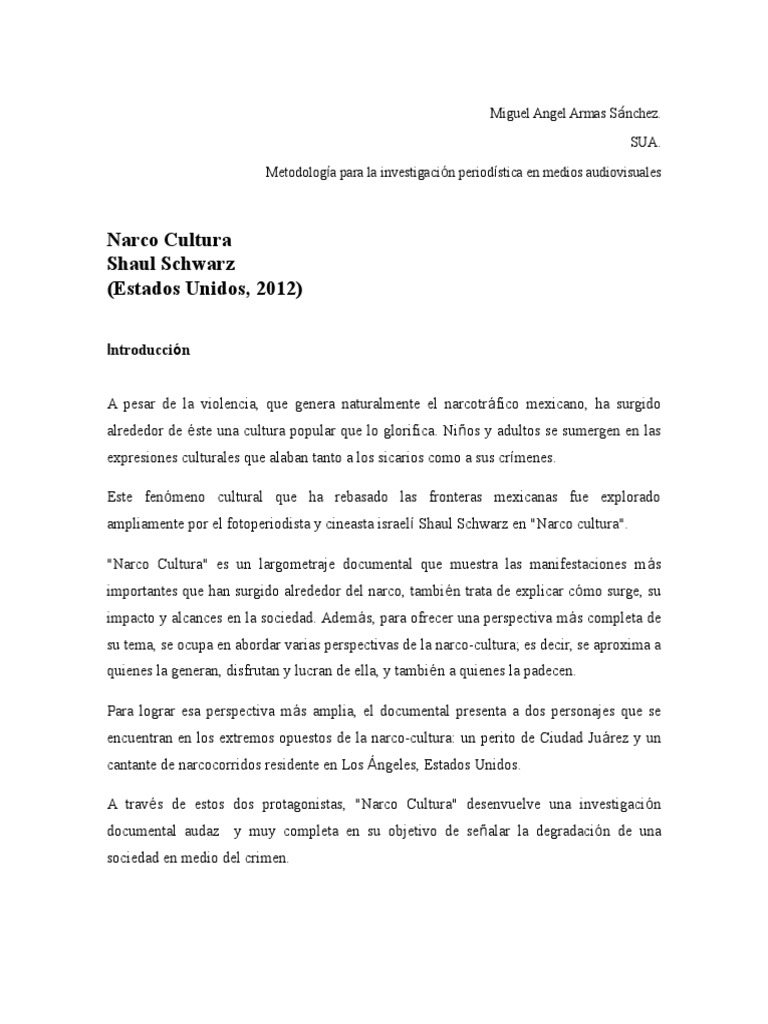 Narco Cultura: Impacto y Perspectivas | PDF | Documental | Ciudad juárez