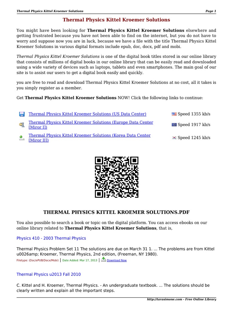 Thermal Physics Kittel Kroemer Solutions 4rO2Q | PDF | E Books | Digital Technology