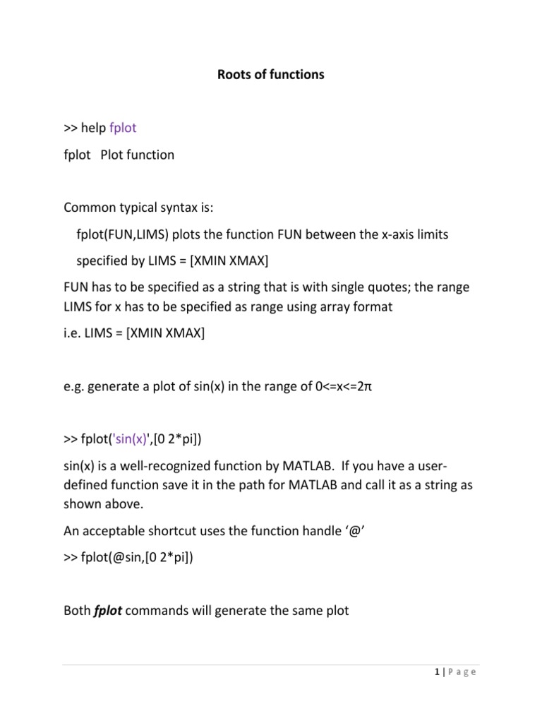 Roots of Functions MATLAB | PDF | Numerical Analysis | Computational Science