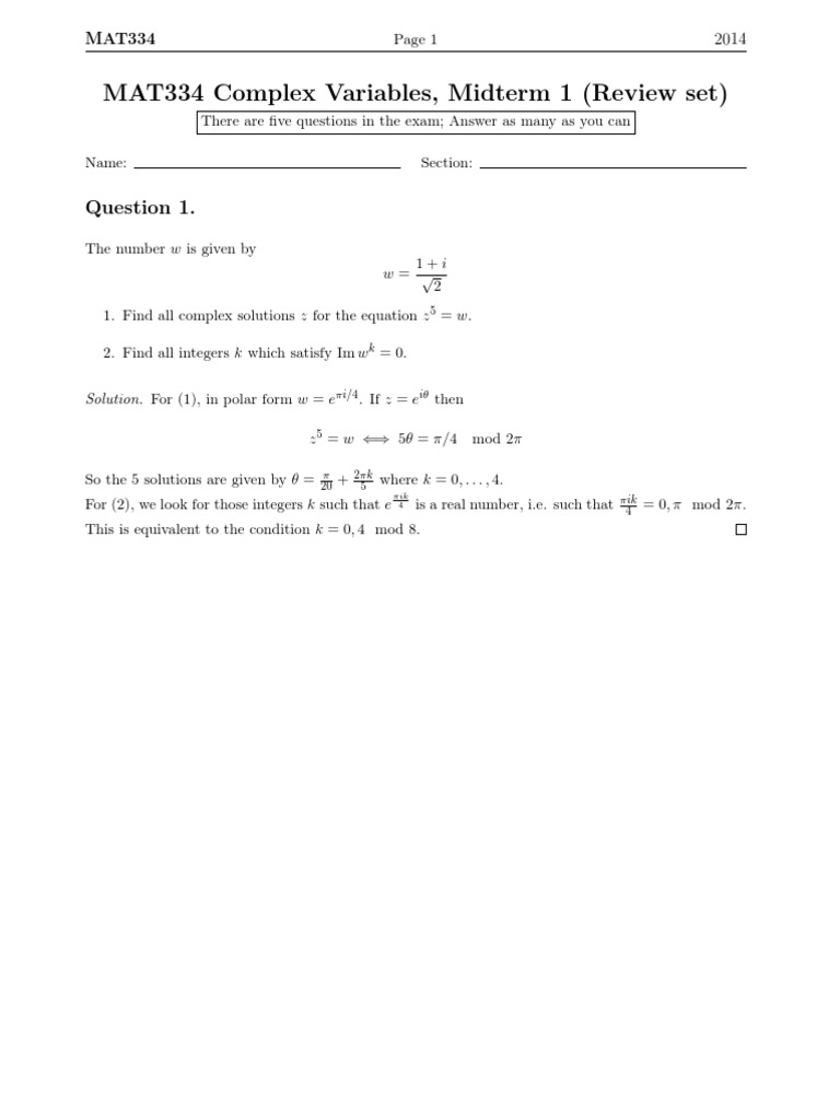 Midterm Complex Analysis Pdf Logarithm Continuous Function 