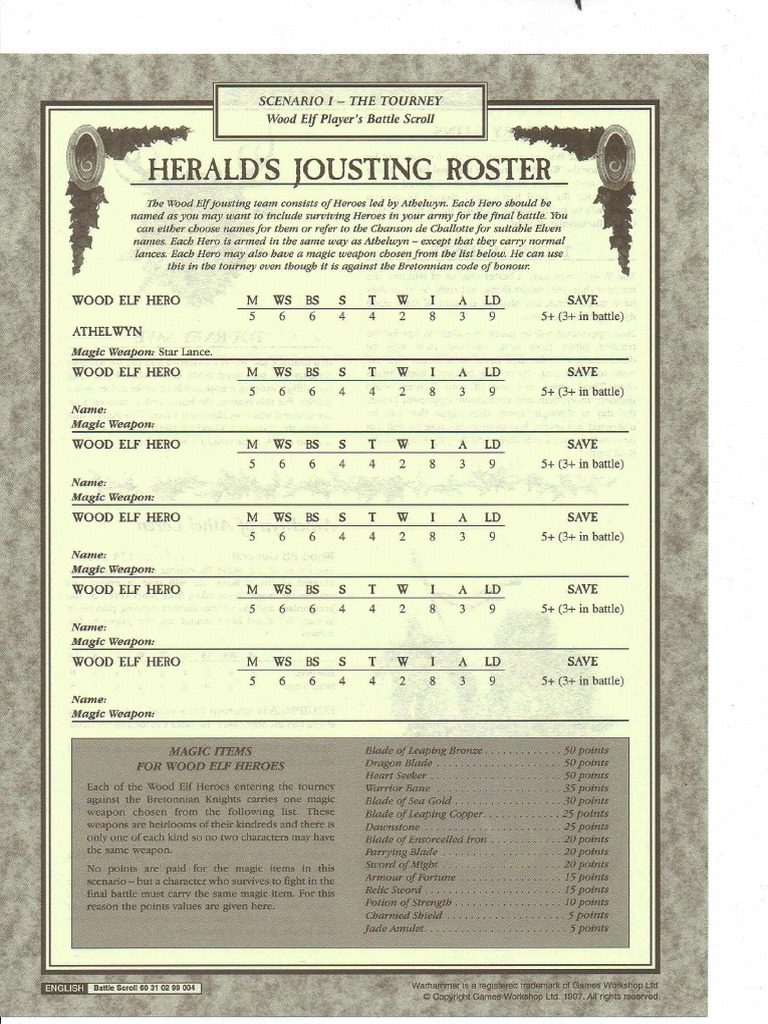 Perilous Quest, Wood Elf Battle Scrolls | PDF | Elves In Fiction | Elf ...