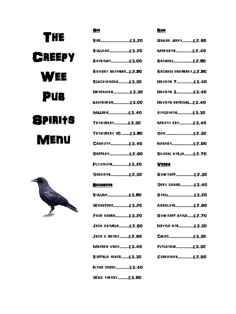 The Creepy Wee Pub Menu | PDF | Cooking, Food & Wine