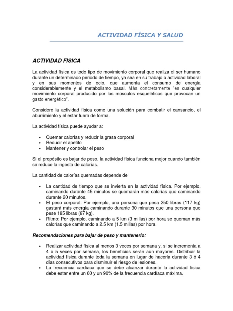 Actividad Física: Salud y Pérdida de Peso | PDF | Ritmo cardiaco ...