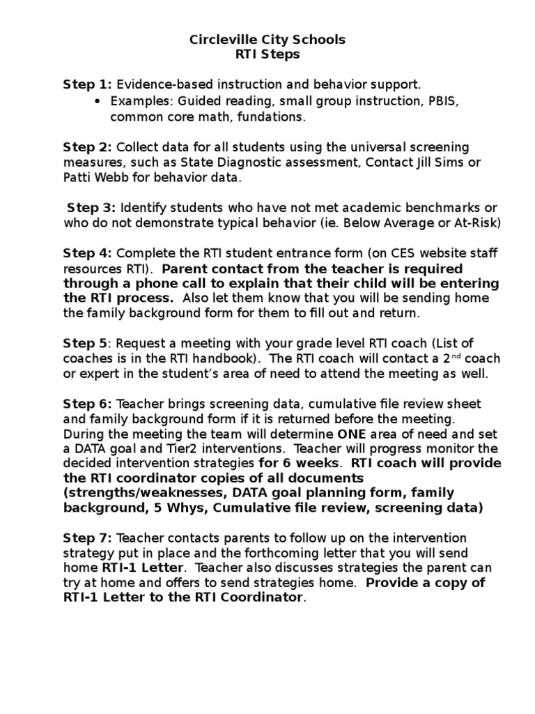RTI Process Steps for Student Support | PDF | Education Theory ...