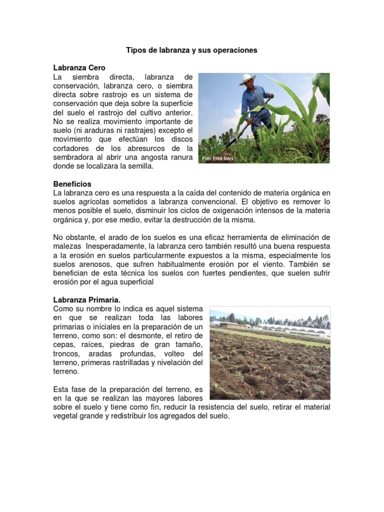 Tipos de Labranza y Sus Operaciones | PDF | Arado | Siembra