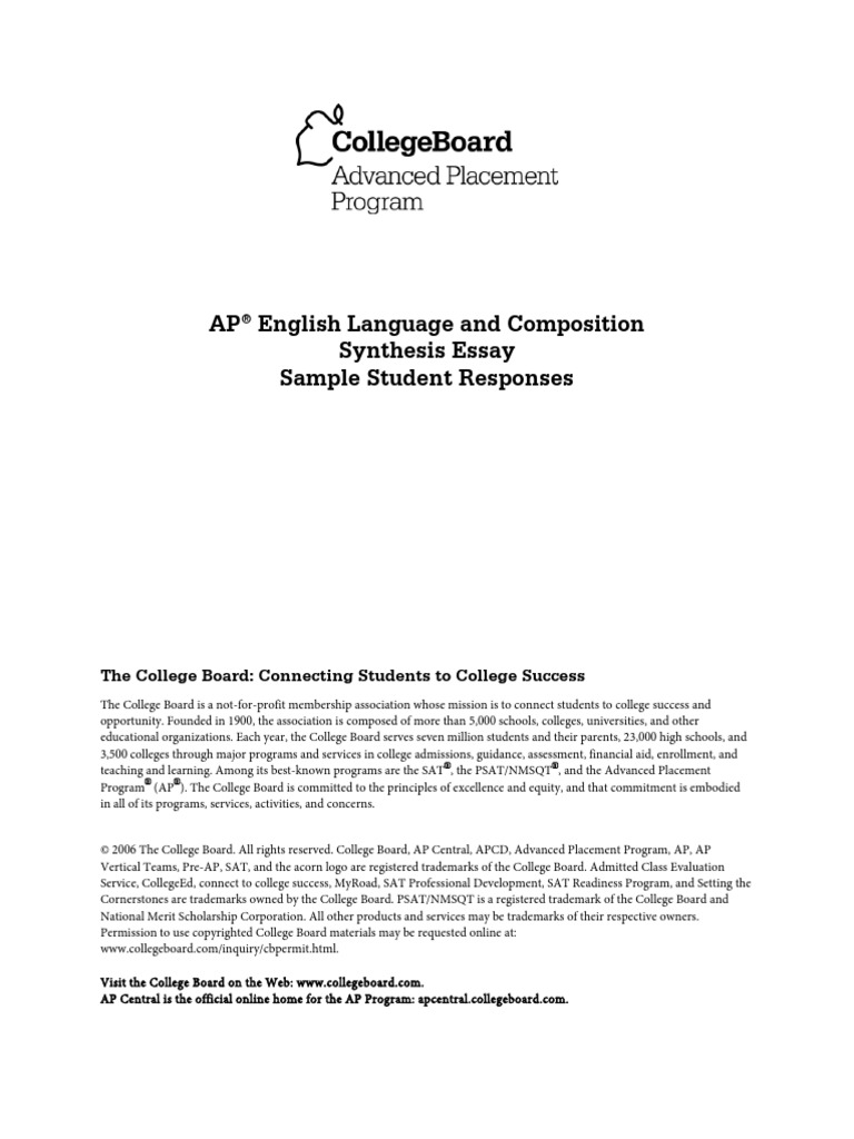 AP English Language and Composition Synthesis Essay Sample Student ...