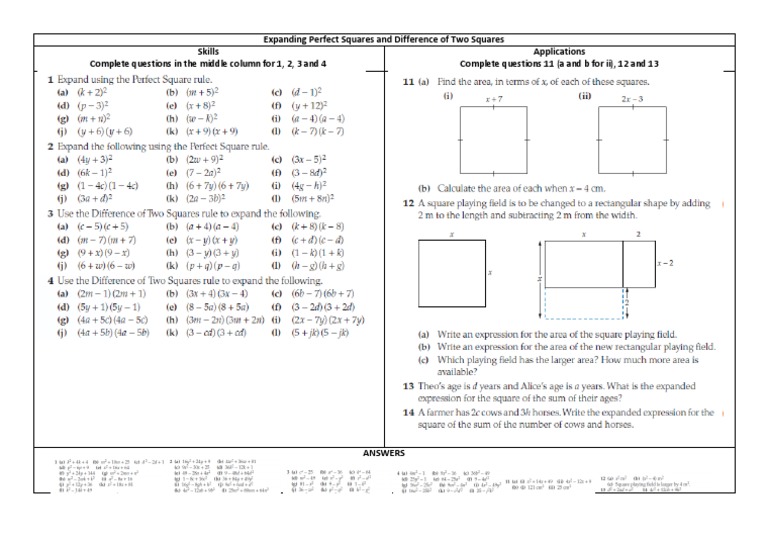Perfect Squares & Difference of Squares | PDF | Teaching Methods ...