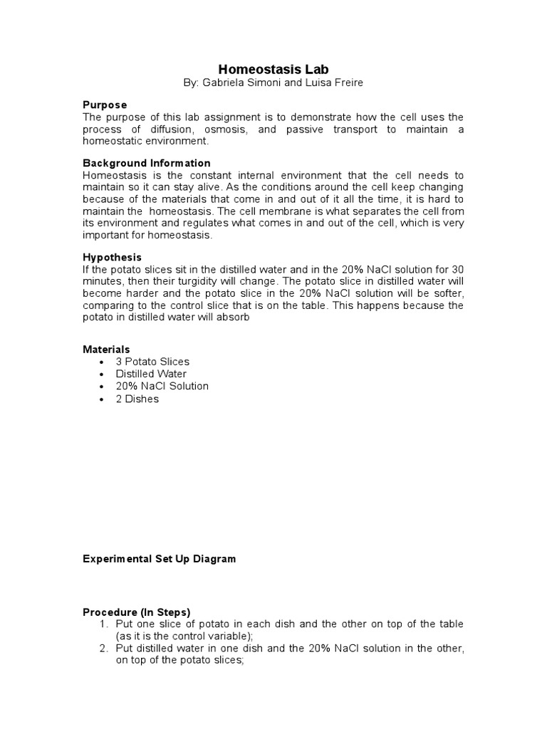 Homeostasis Lab | PDF | Osmosis | Cell Biology