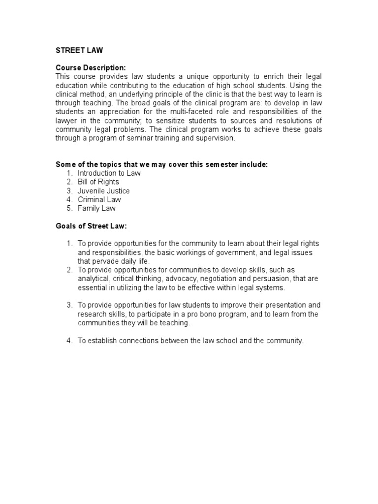 Street Law Syllabus | PDF | Career & Growth | Social Science