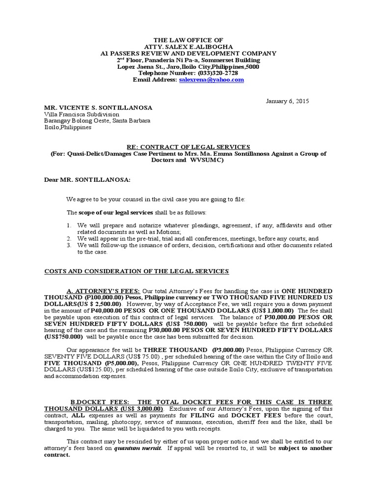 Legal Services Contract and Docket Fees | PDF | United States Dollar | Fee