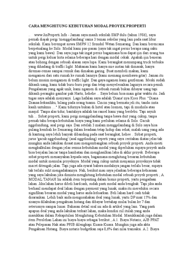 Cara Menghitung Kebutuhan Modal Proyek Properti | PDF